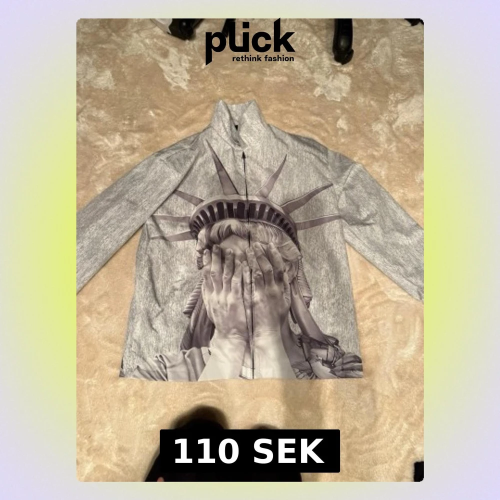 Grå Vindjacka Med Frihetsgudinnan Print