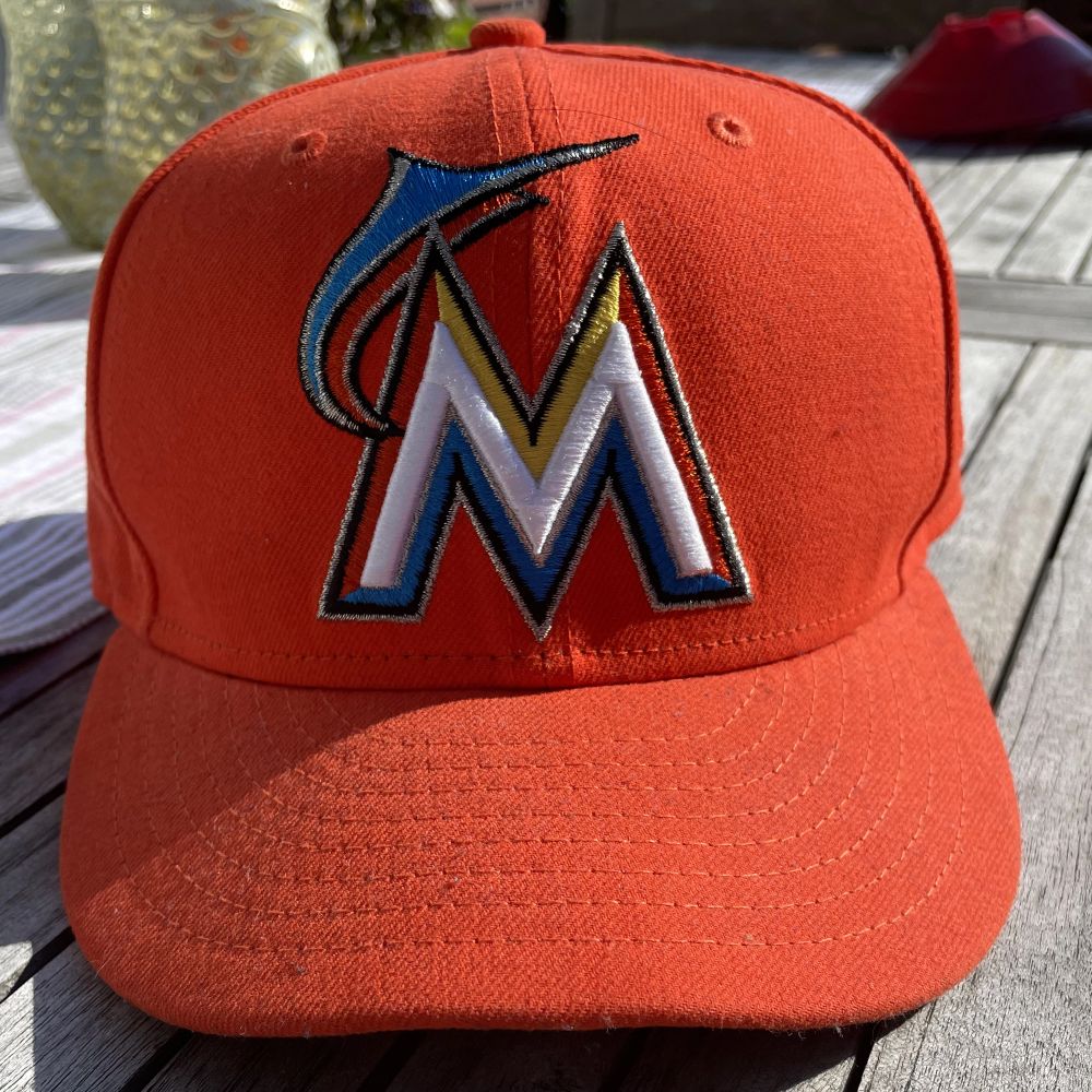 Orange New Era 59Fifty Men's Hat MLB Miami Marlins Orange Low Profile ...