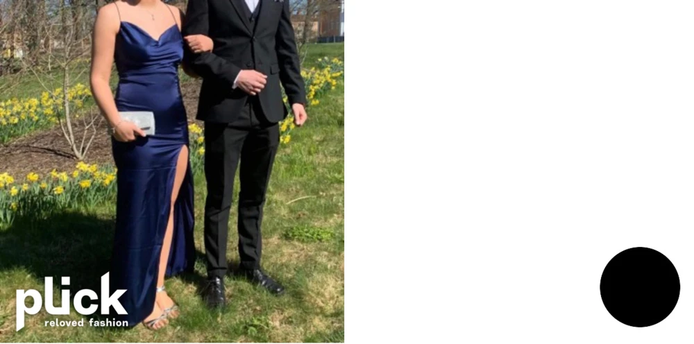 Marinblå balklänning i satin - | Plick Second Hand