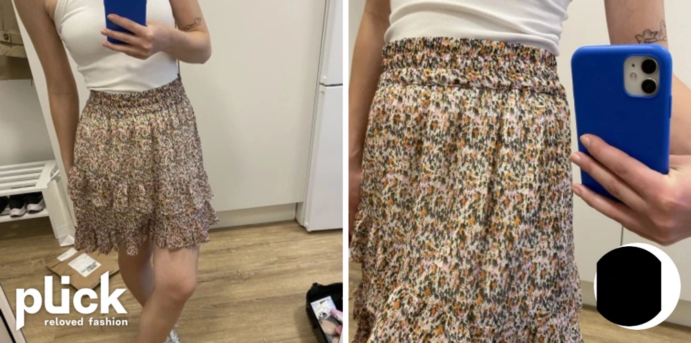 MultifärgadBlommig kjol med volanger | Plick Second Hand